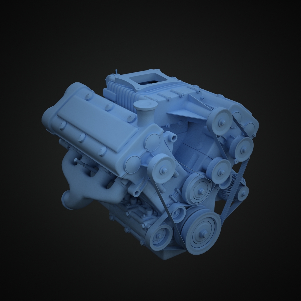 3d modern v8 engine supercharger