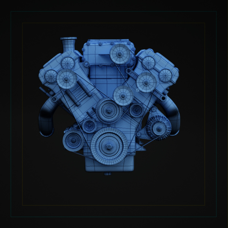 3d modern v8 engine supercharger