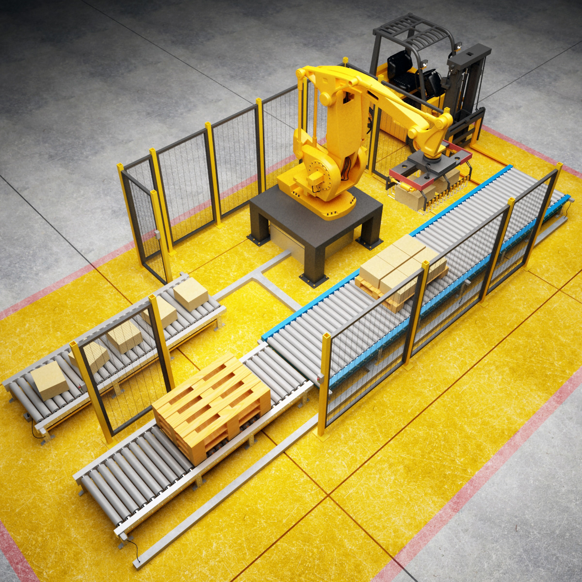 3d model palletizing cell scene robot