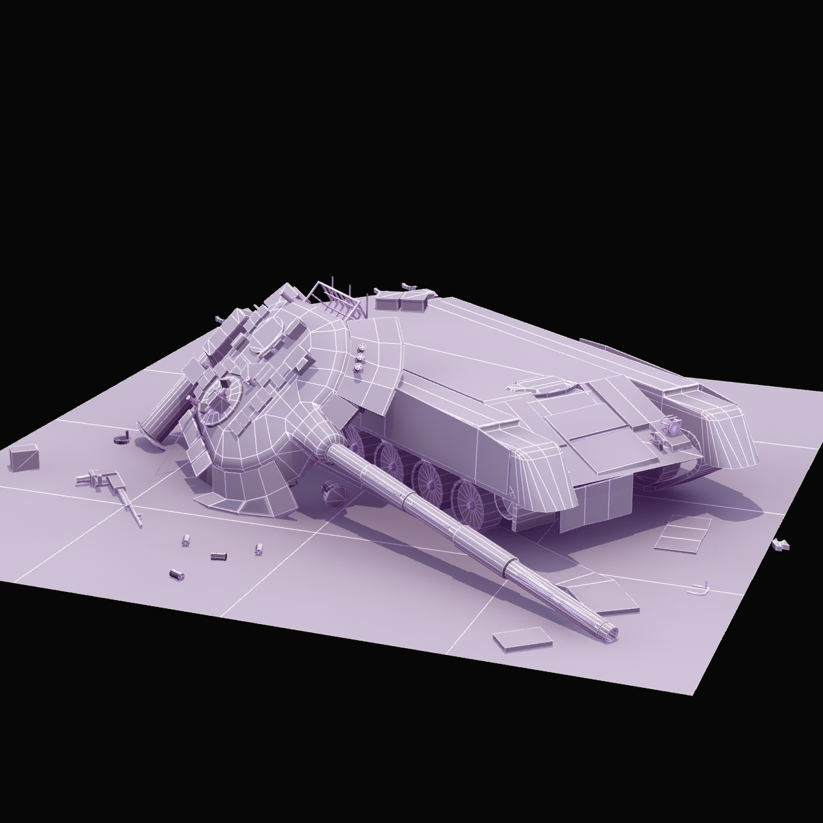 3d destroyed t80u battle tank model