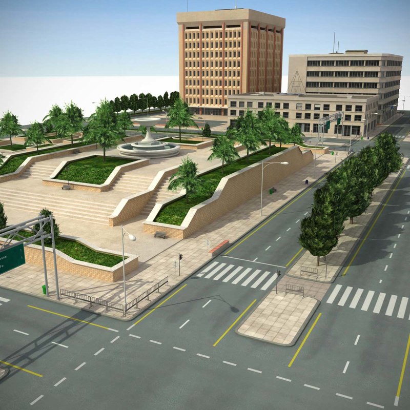 3d model city park blocks cityscape