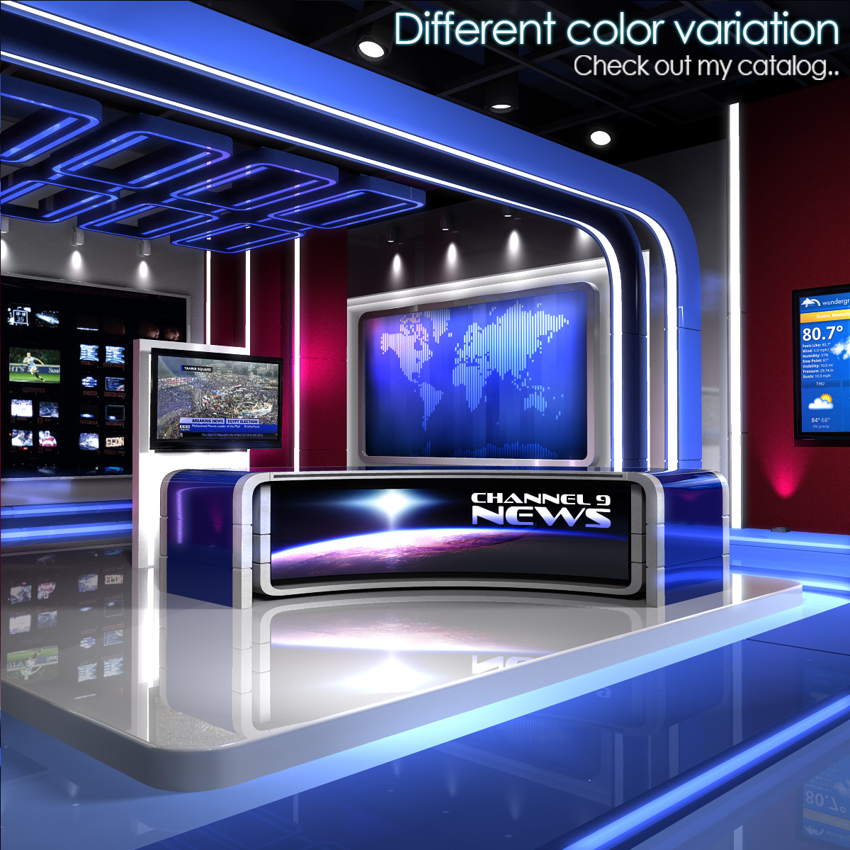 3d model european virtual set news studio