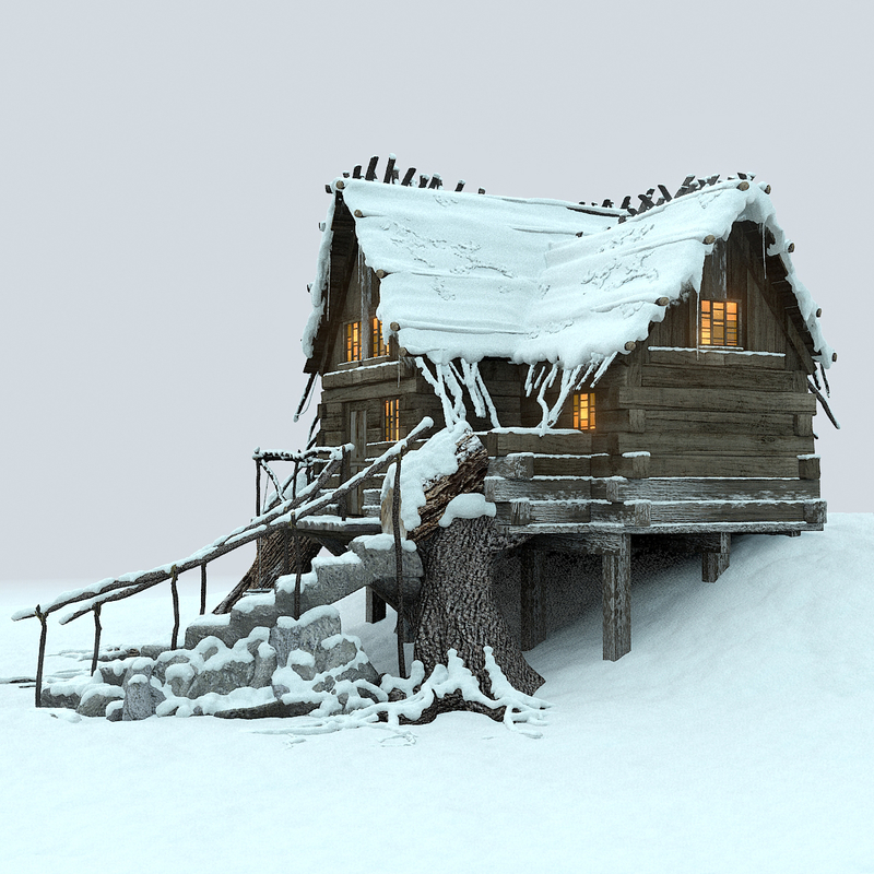 3d mountain hut snowy snow model