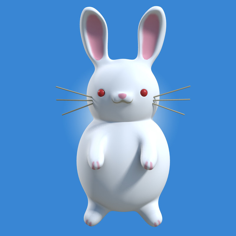 white rabbit cartoon rigged character obj
