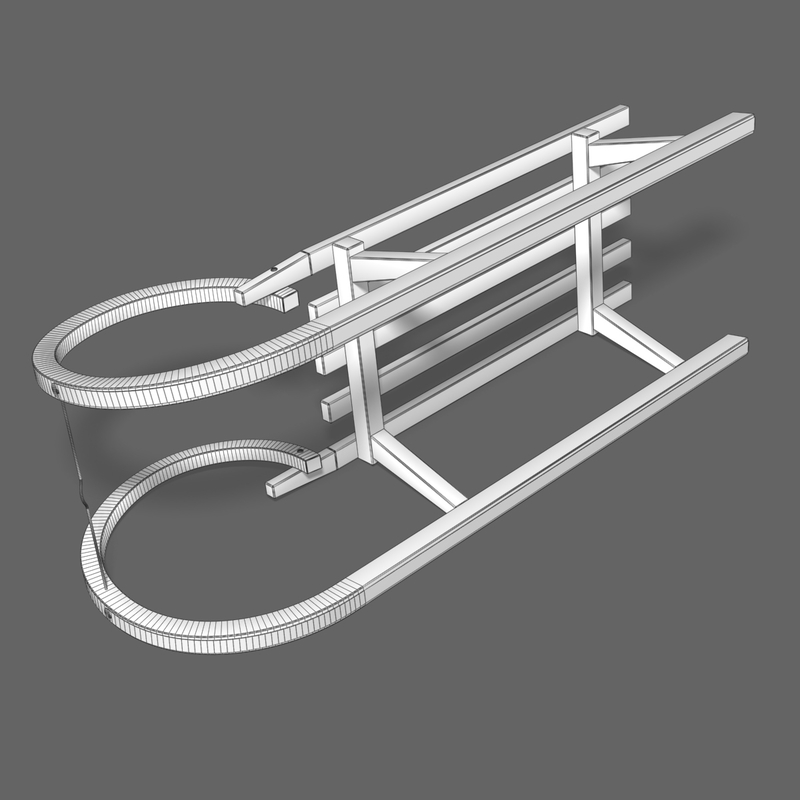 wooden sledge wood 3d model