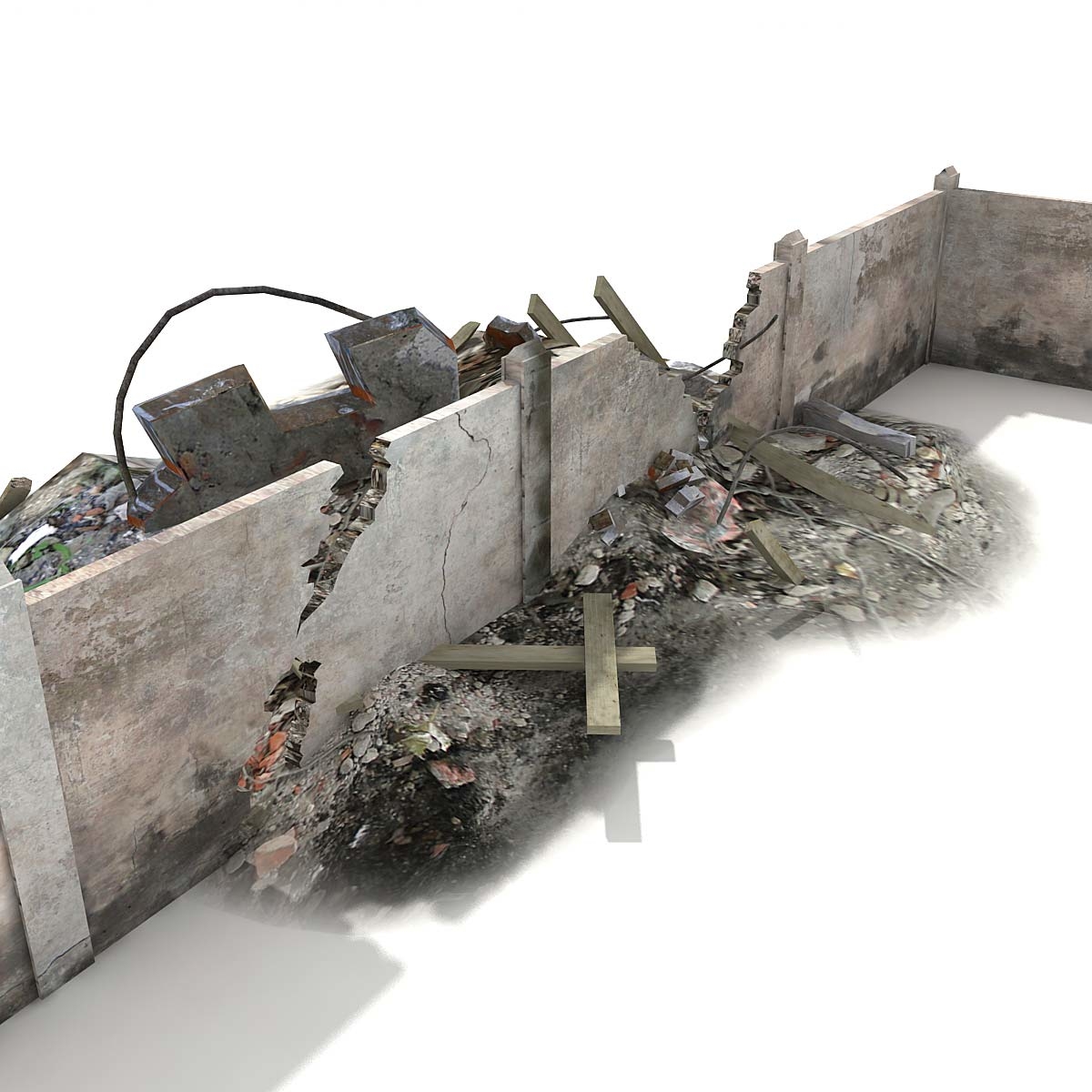 3d model rubble wall ruined