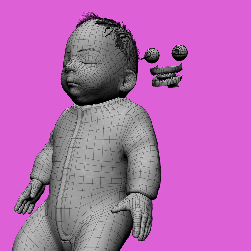 3d newborn baby girl rigged model