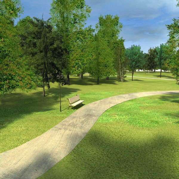 3d model park scene block trees