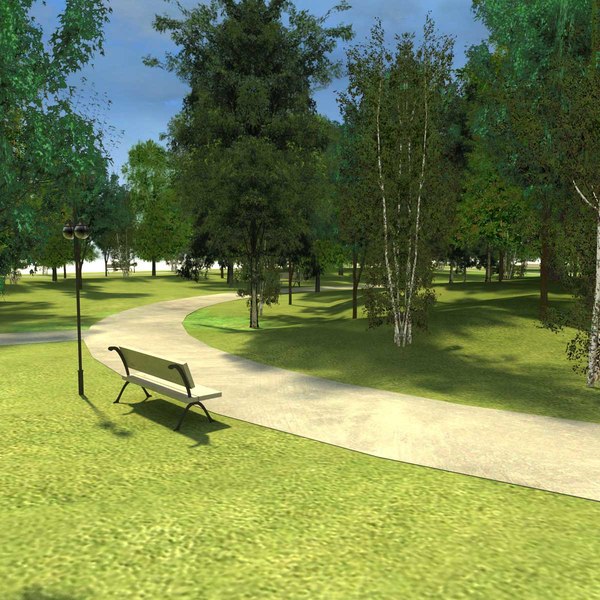 3d model park scene block trees