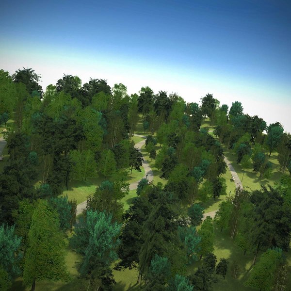 3d model park scene block trees