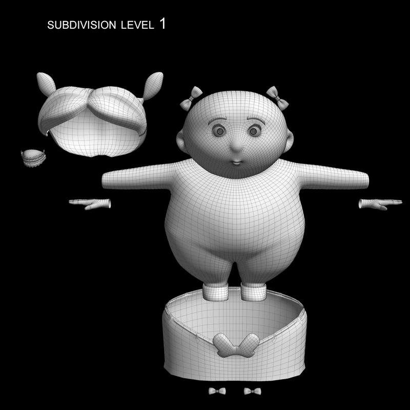 cute kid girl character 3d model