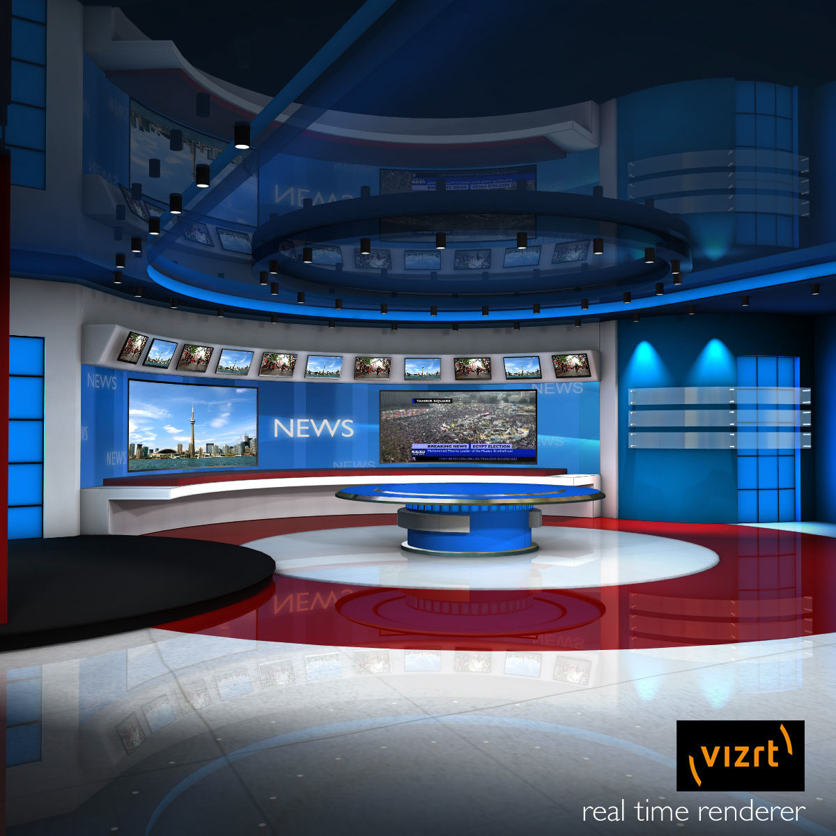 european virtual set news studio 3d model