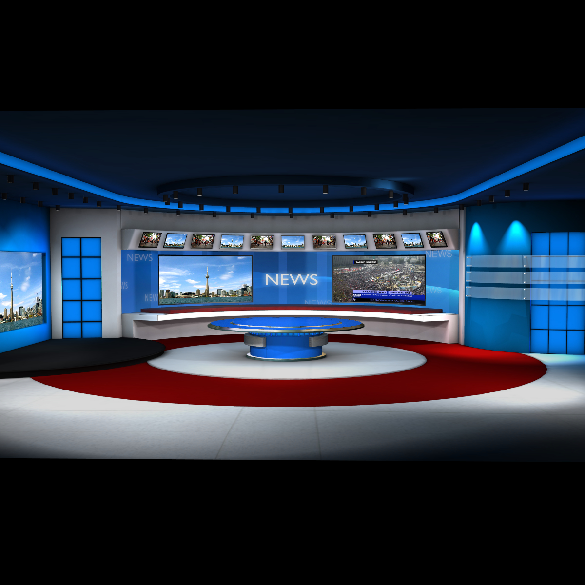 european virtual set news studio 3d model