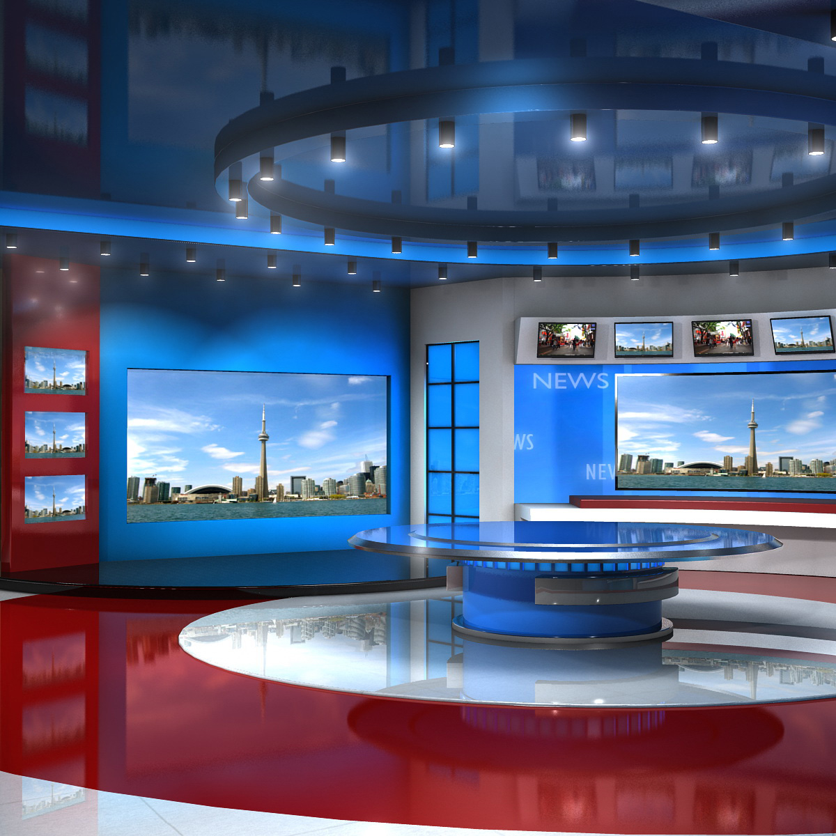 european virtual set news studio 3d model