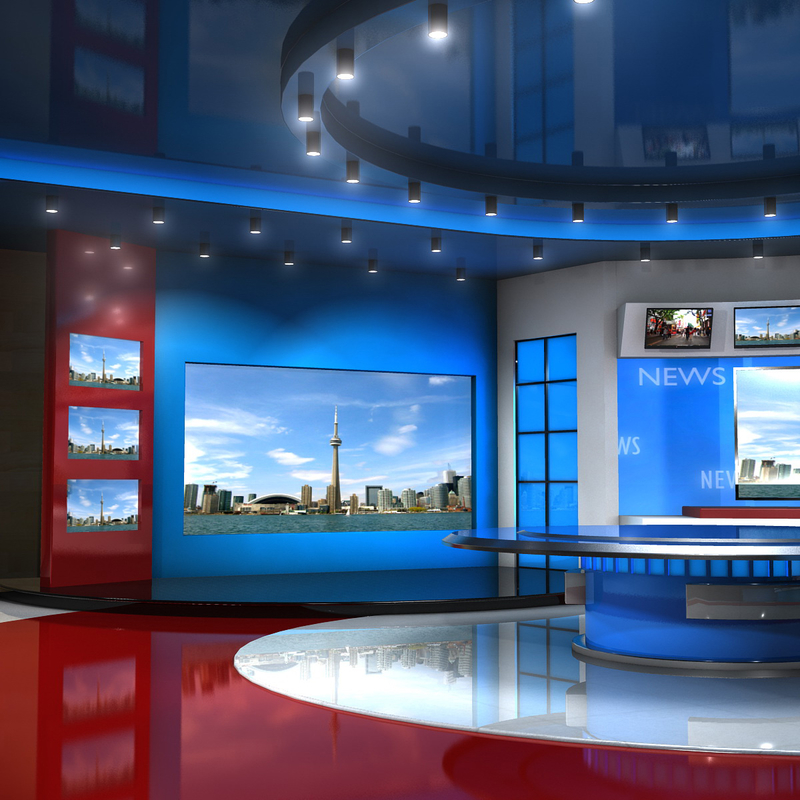 european virtual set news studio 3d model