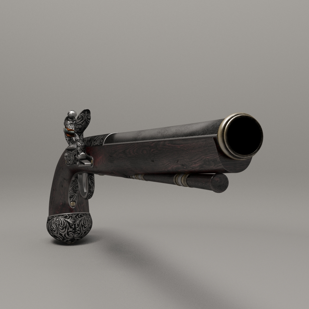 antique flintlock pistol 3d model