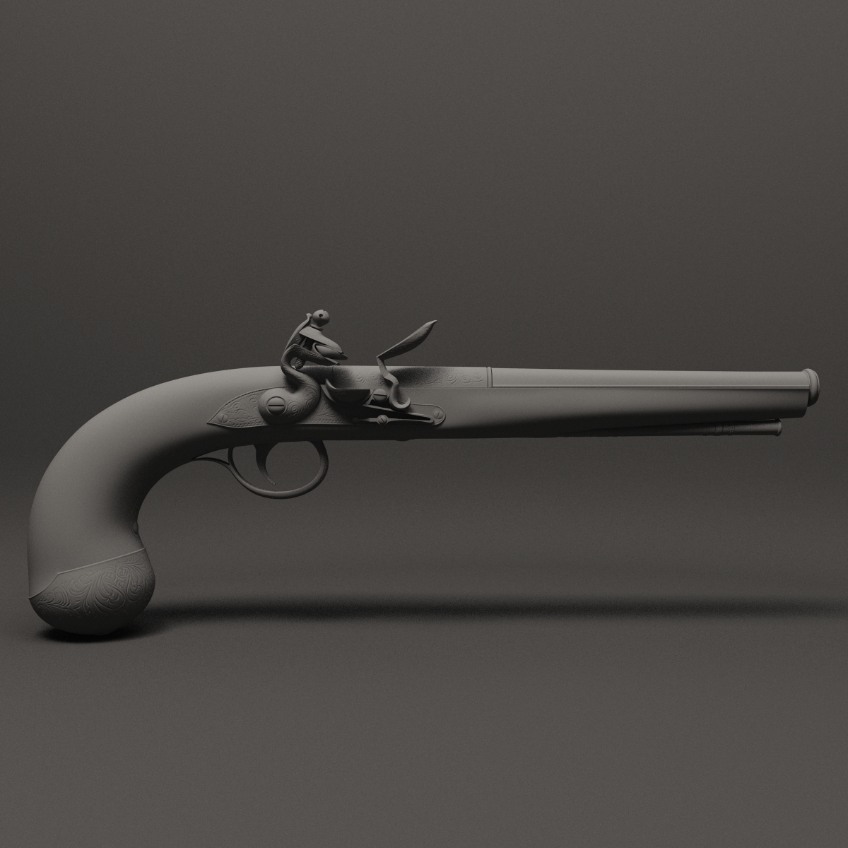 antique flintlock pistol 3d model