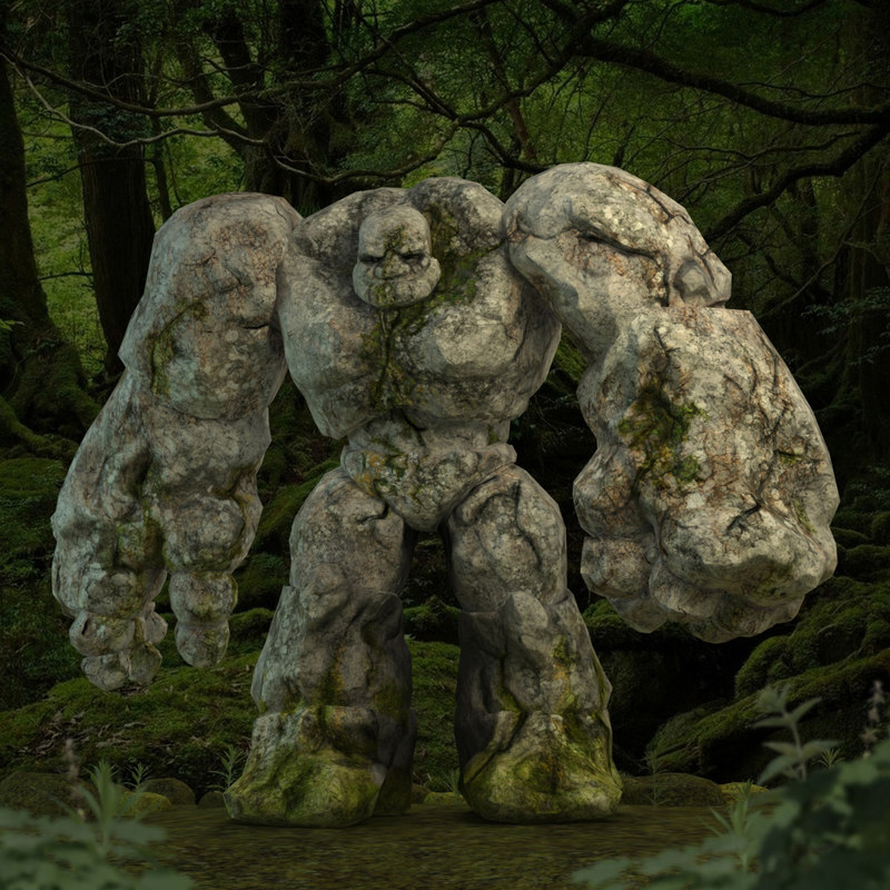 3d golem character rocks model