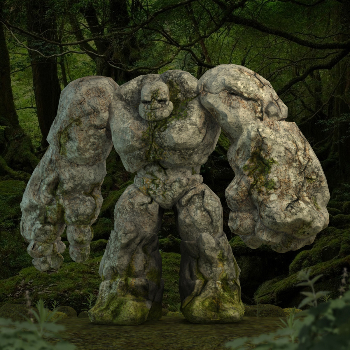 3d golem character rocks model