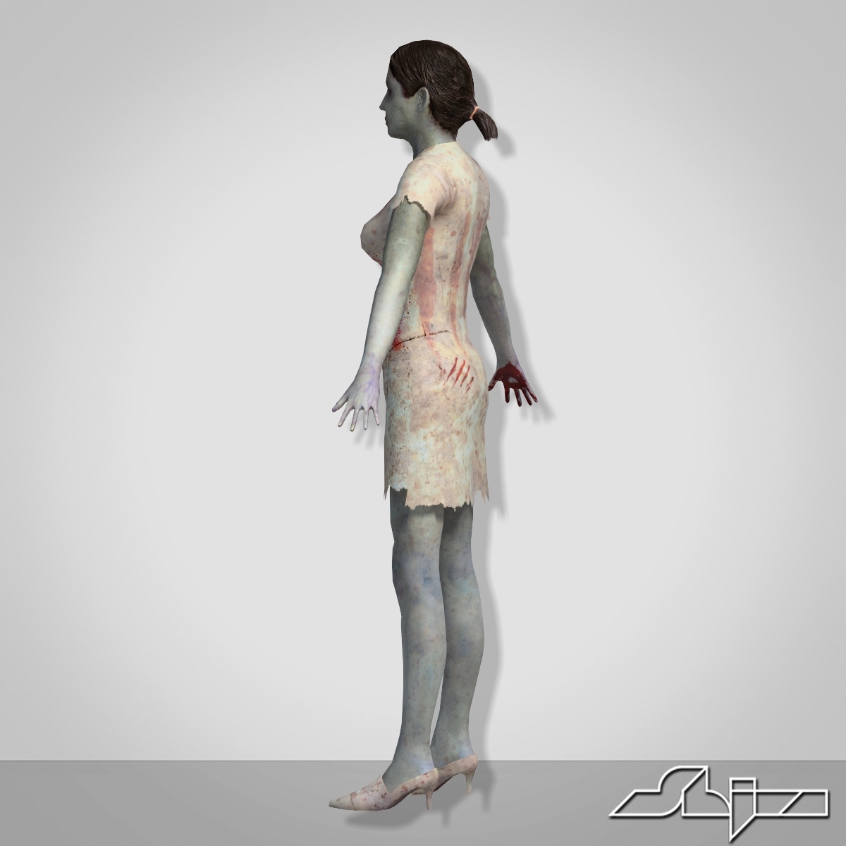 zombie female casual 3d model