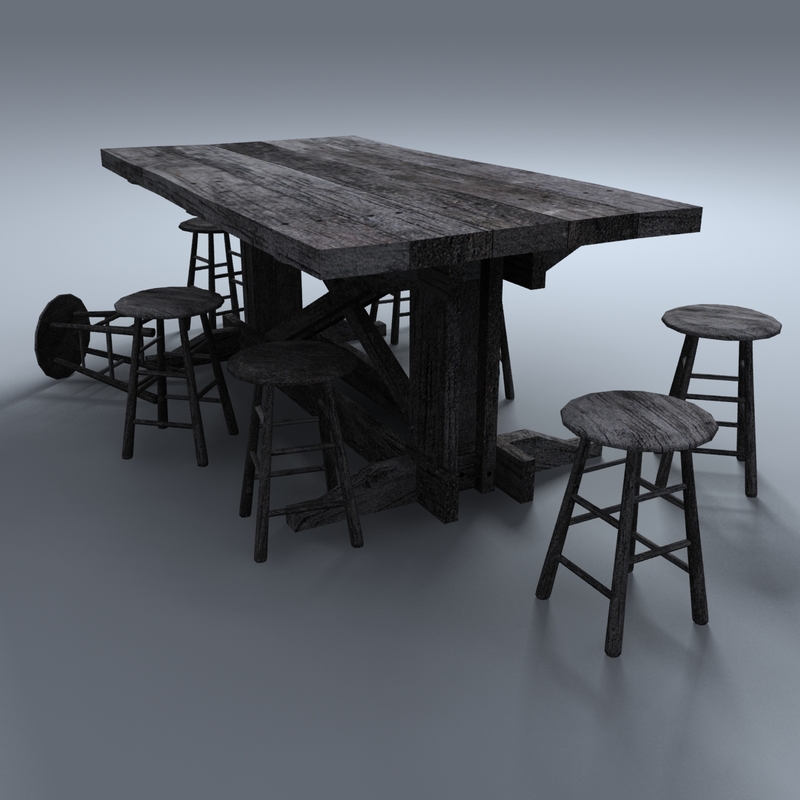 wooden table medieval tavern 3d model