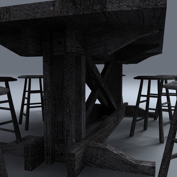 wooden table medieval tavern 3d model