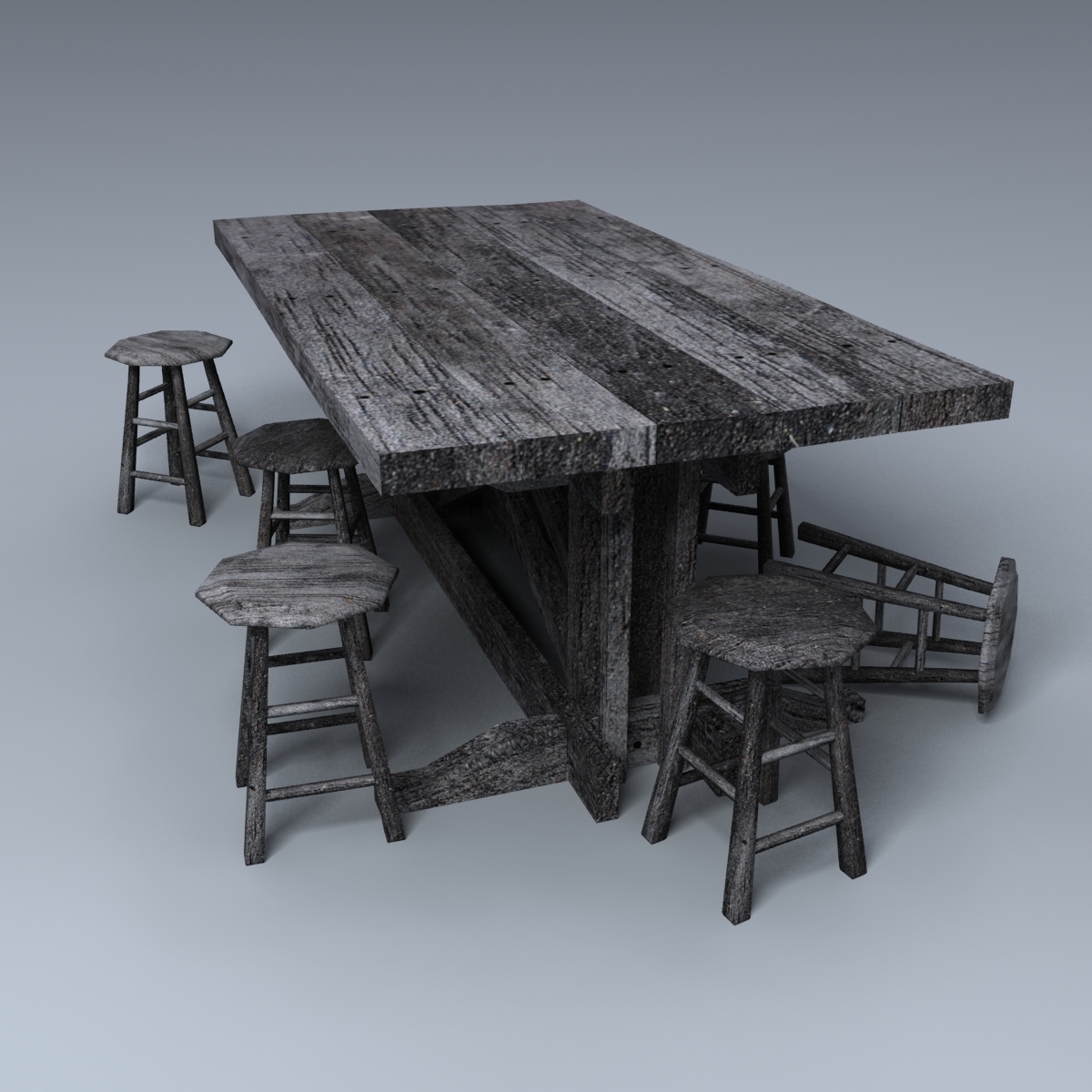 wooden table medieval tavern 3d model