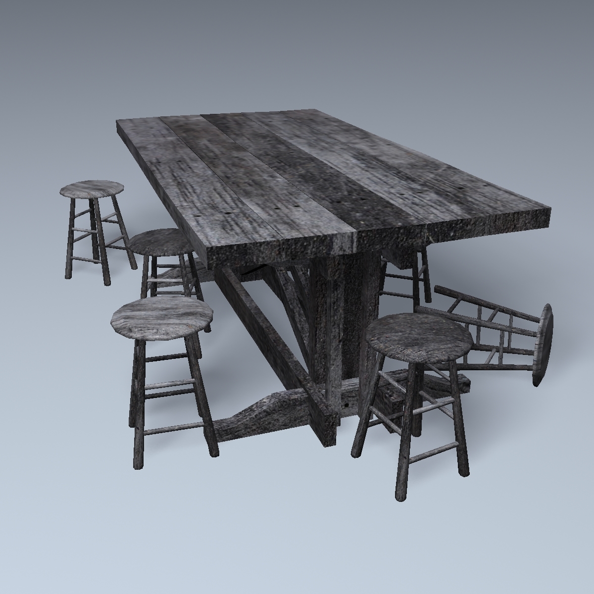 wooden table medieval tavern 3d model