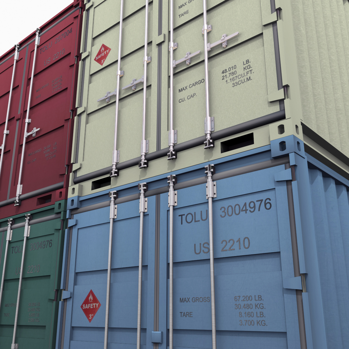 4 containers 3d model