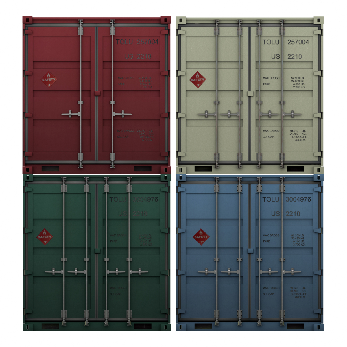 4 containers 3d model