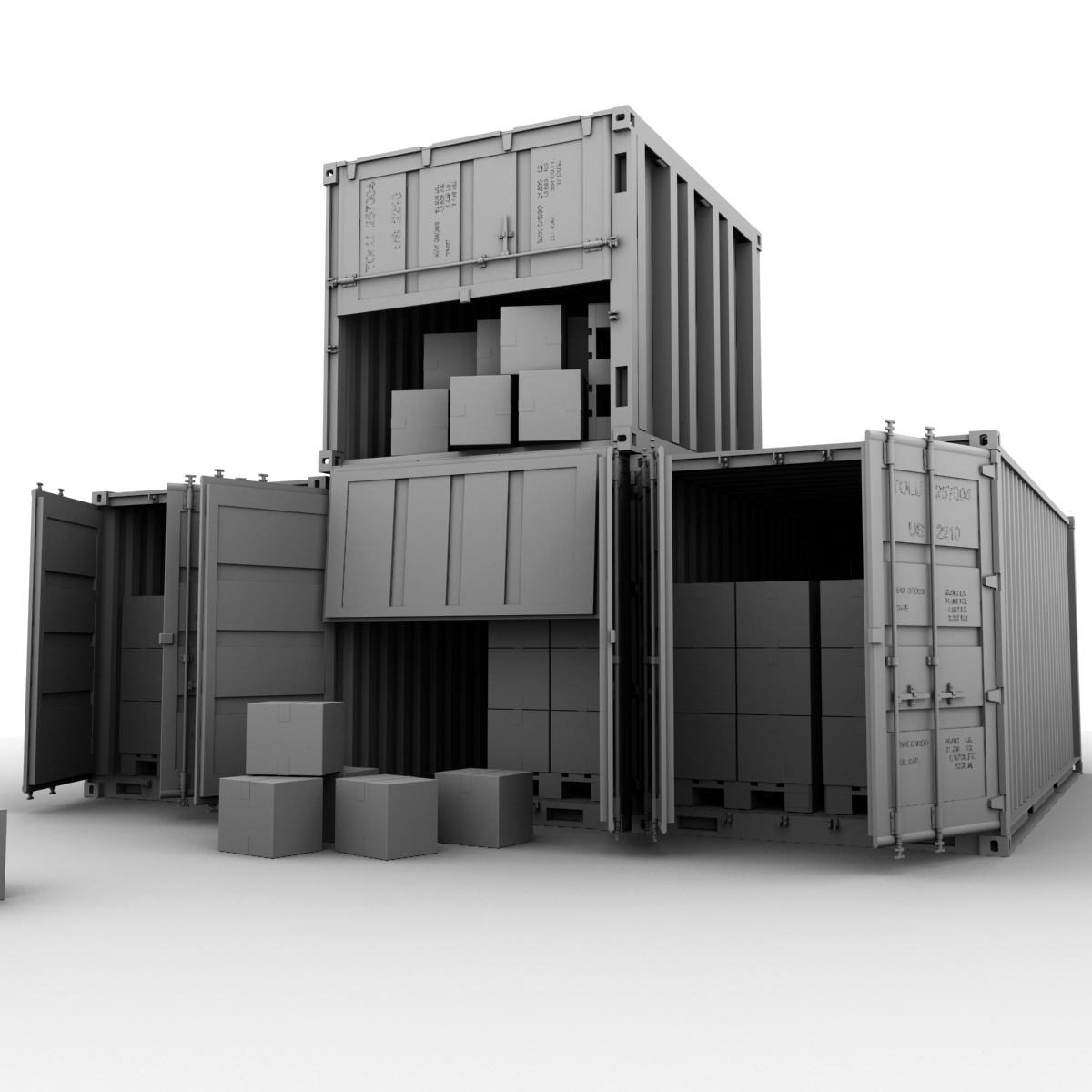 4 containers 3d model
