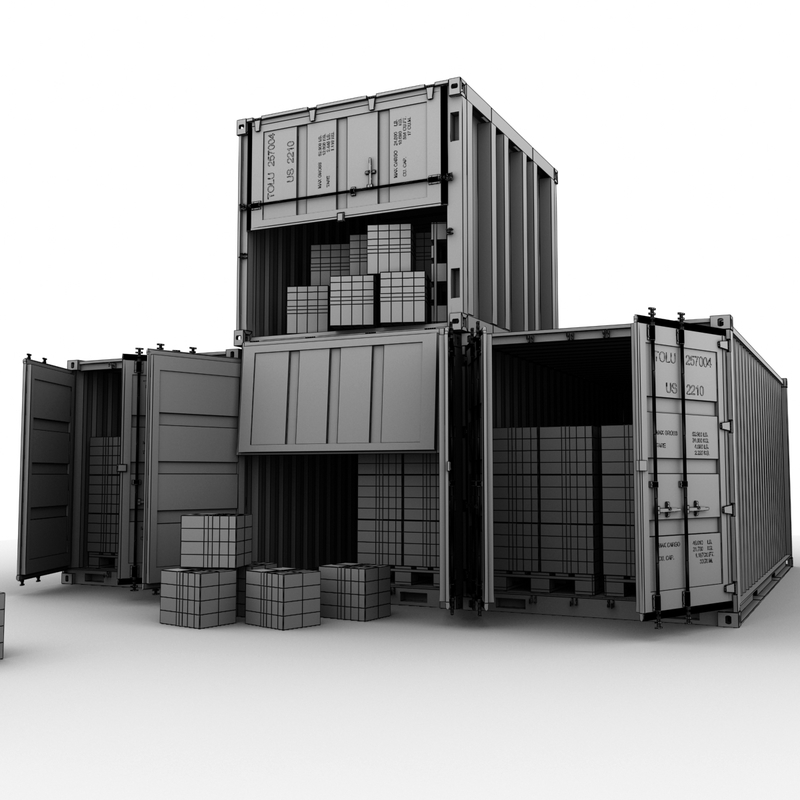4 containers 3d model