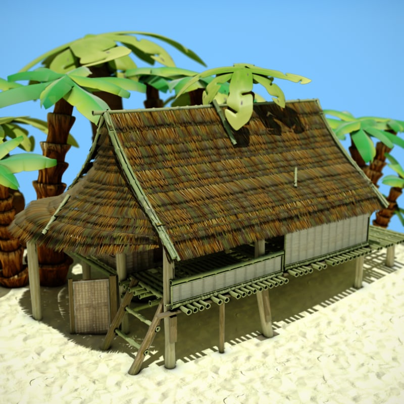 3d bamboo hut model