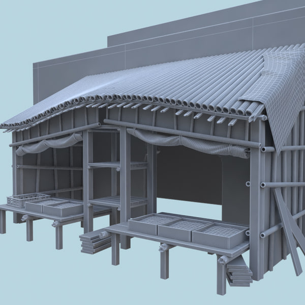 3d indian bamboo vegetable kiosk model
