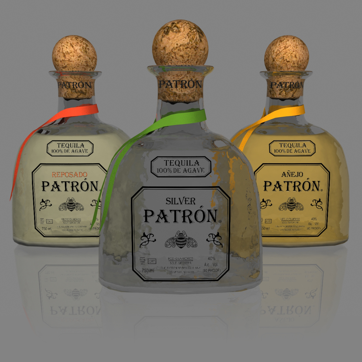 3d realistic set tequila liquor bottle