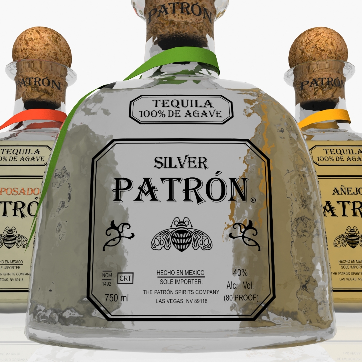 3d realistic set tequila liquor bottle
