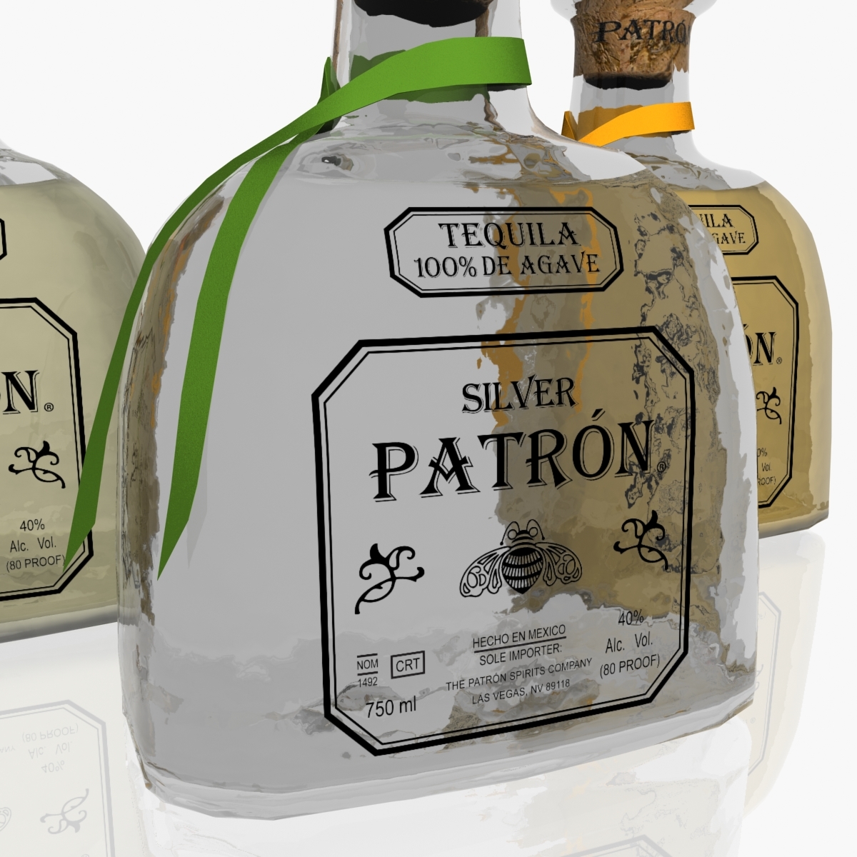 3d realistic set tequila liquor bottle
