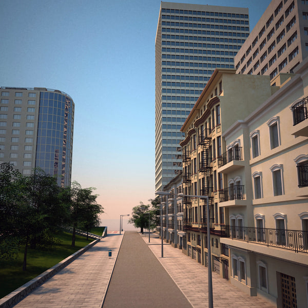 realistic hd city block 3d model