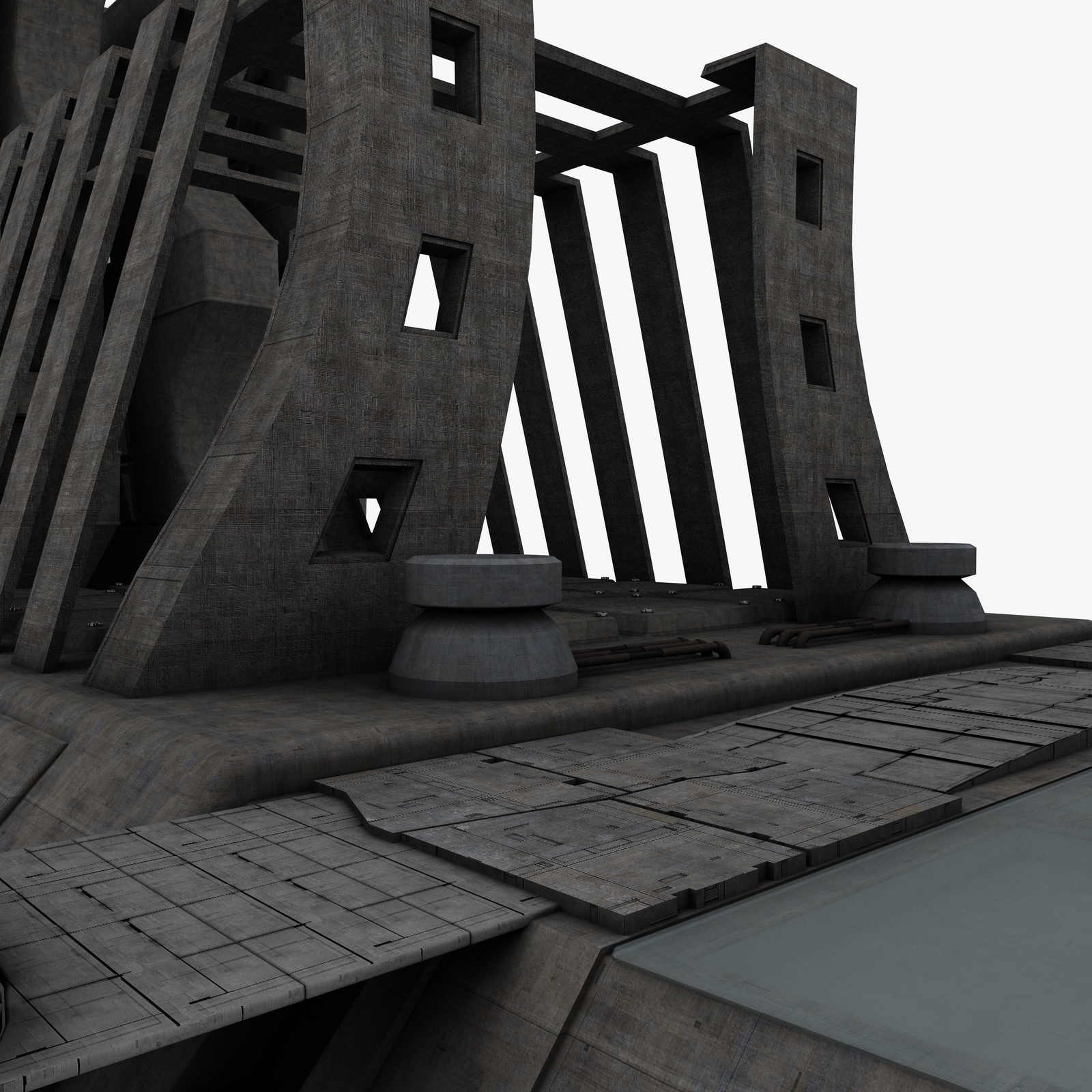 3d futuristic science fiction building model