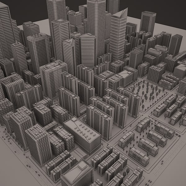 3d model of city downtown skyscrapers