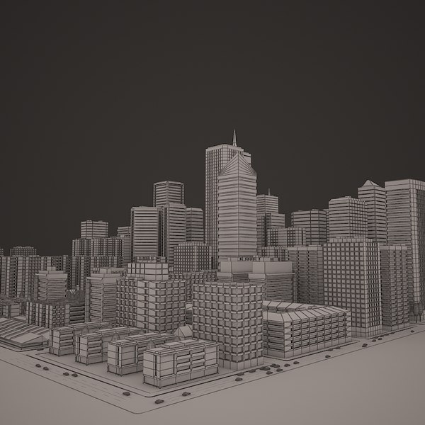 3d model of city downtown skyscrapers