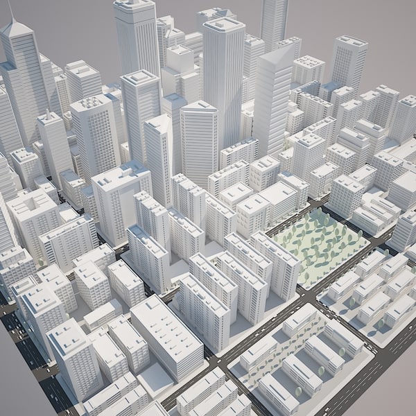 3d model of city downtown skyscrapers