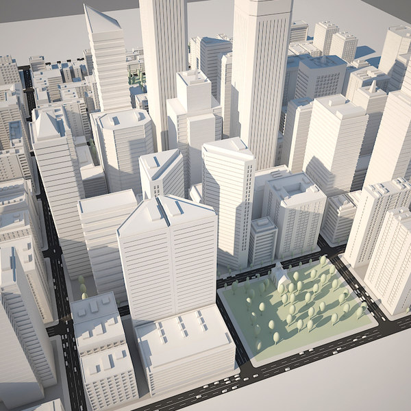 3d model of city downtown skyscrapers