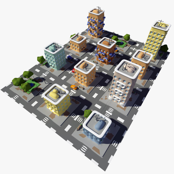 cartoon city building blocks 3d max