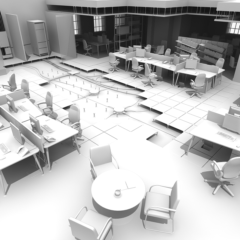 3d office raised floor model