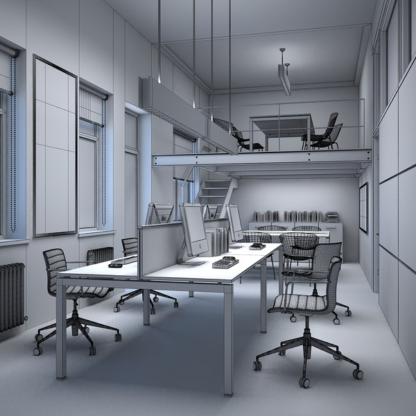 interior scene office 3d max
