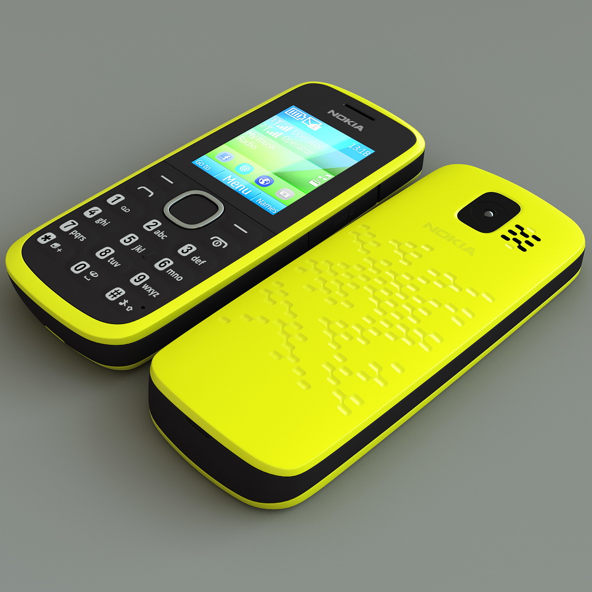 3d model yellow nokia 110 cellphone
