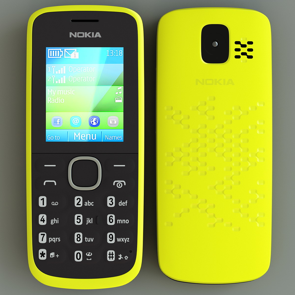 3d model yellow nokia 110 cellphone