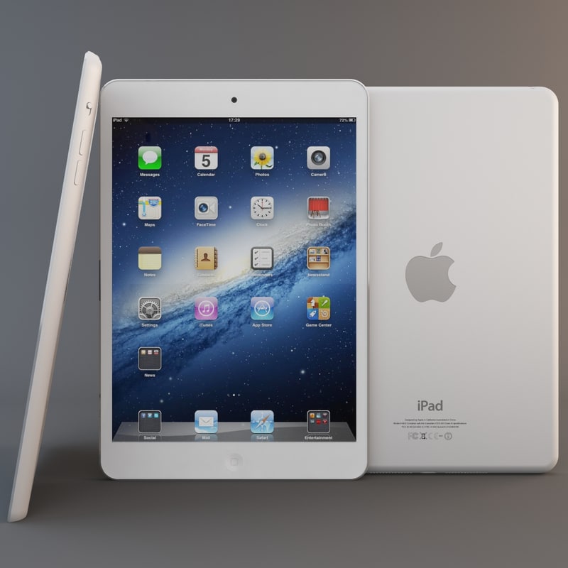 white ipad mini 3d model