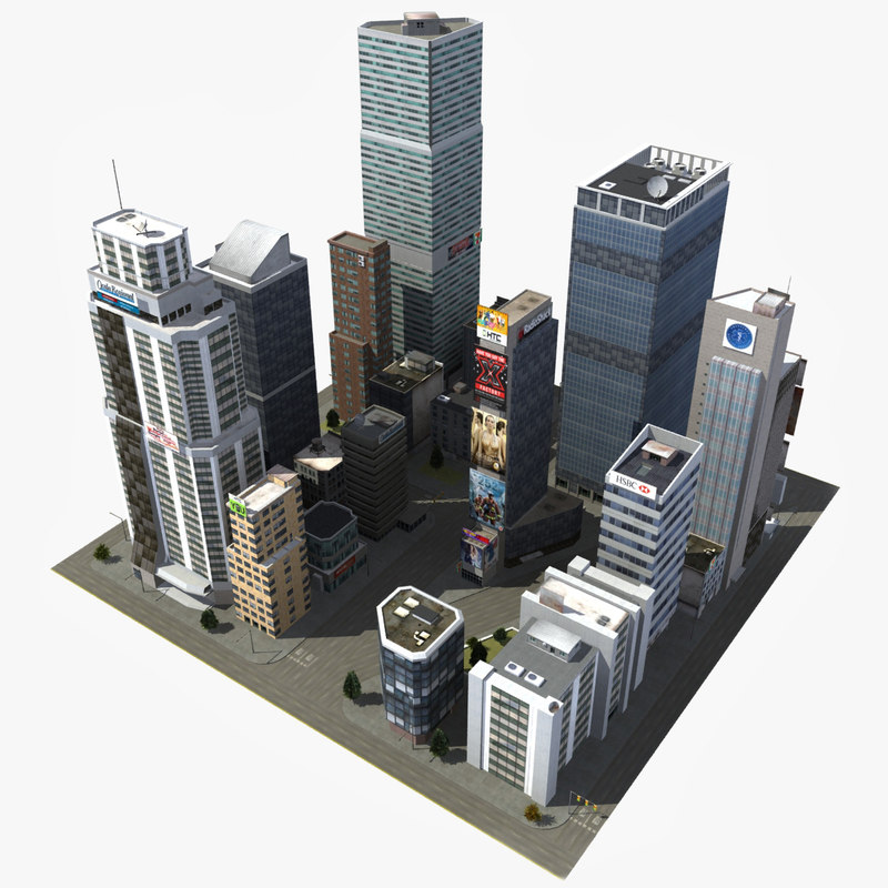3d model of downtown skyscraper city block